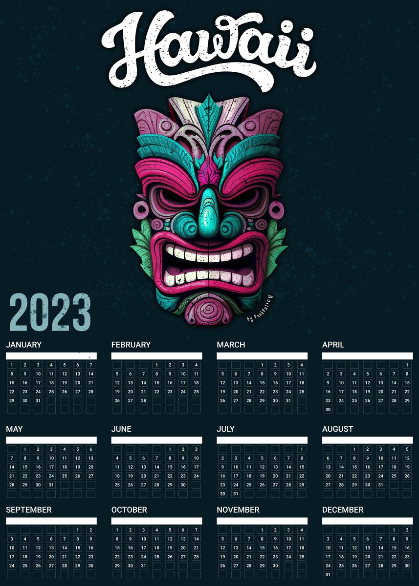 'Calendar 2023 Hawaii tiki' Poster, picture, metal print, paint by Anja ...