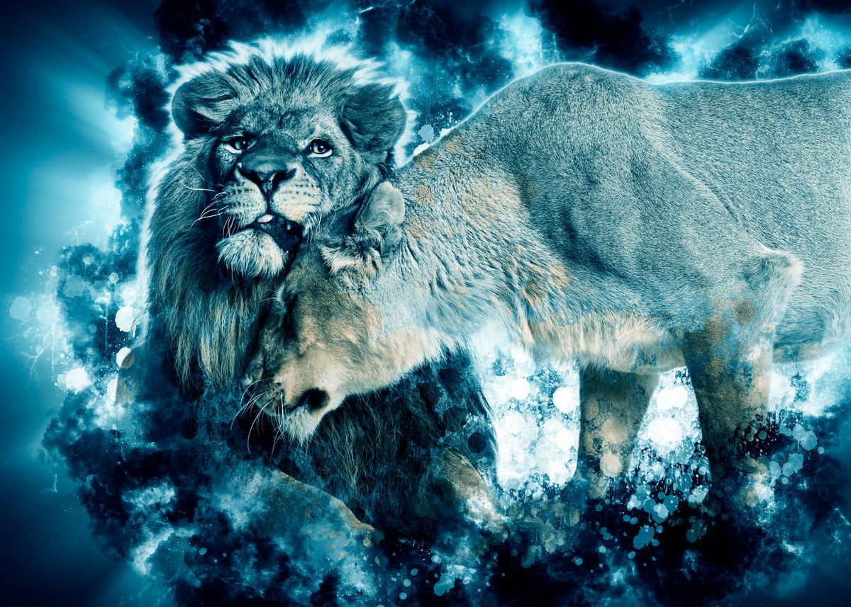 'Romantic Lion Pair' Poster by Ali | Displate