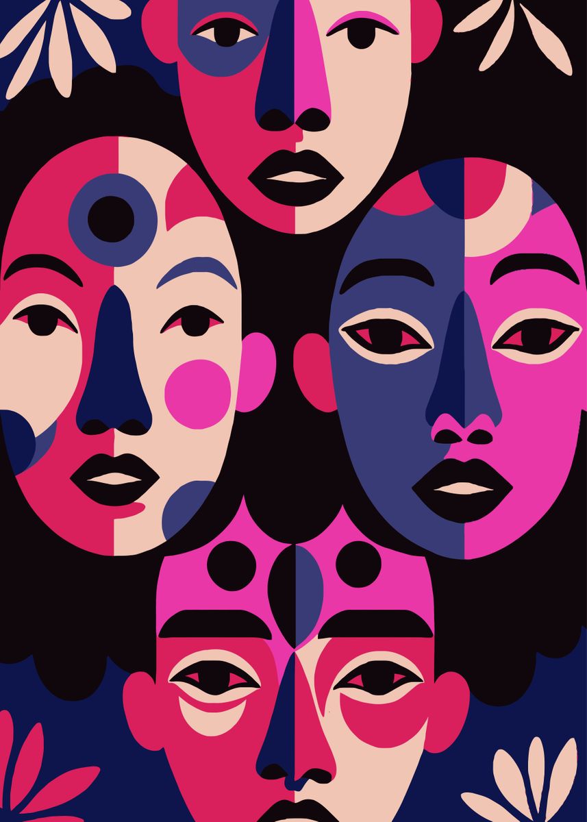 'Surreal Four Faces Masks' Poster, picture, metal print, paint by Thabi ...