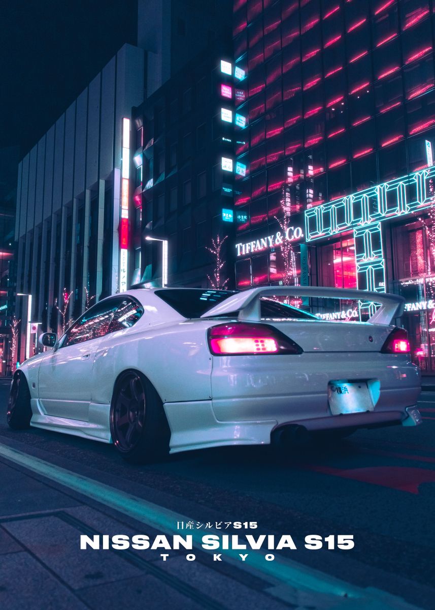 'Nissan Silvia S15 Neon' Poster, picture, metal print, paint by ...