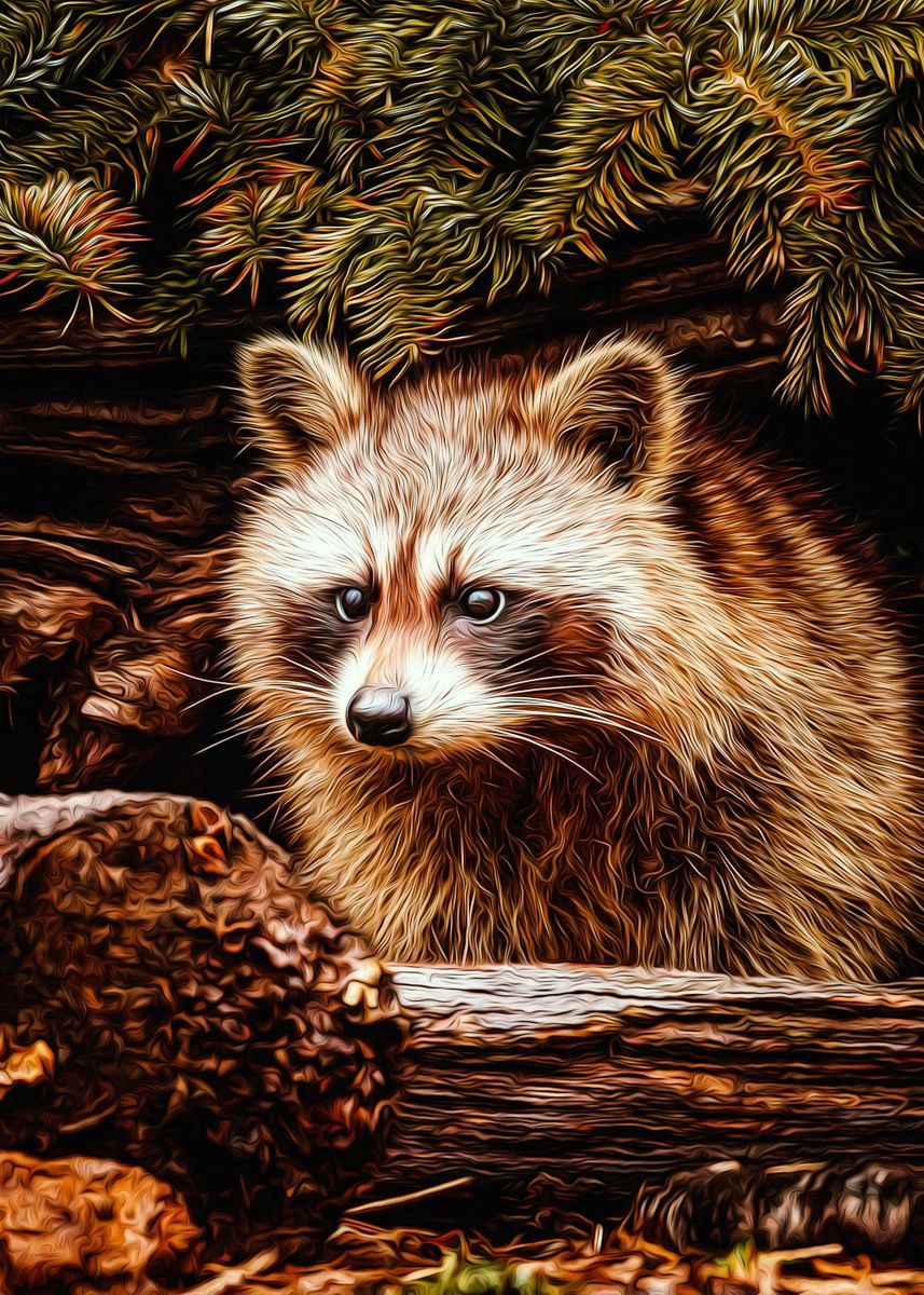 'Raccoon' Poster, picture, metal print, paint by Tiker Arts | Displate