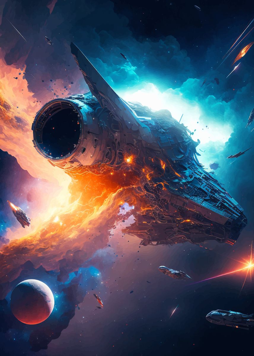 'Space Ship' Poster, picture, metal print, paint by Mr Yy | Displate