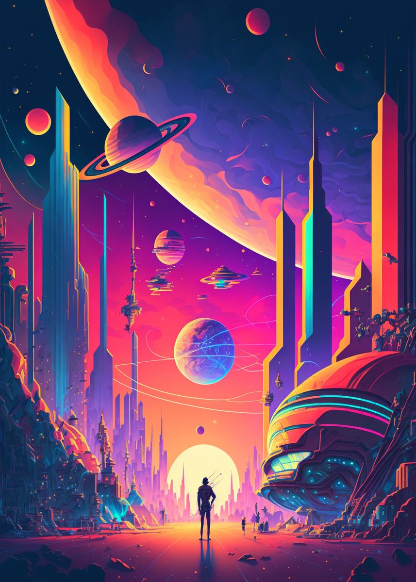 'Starlight City 2' Poster, picture, metal print, paint by Anxhela Sufa ...