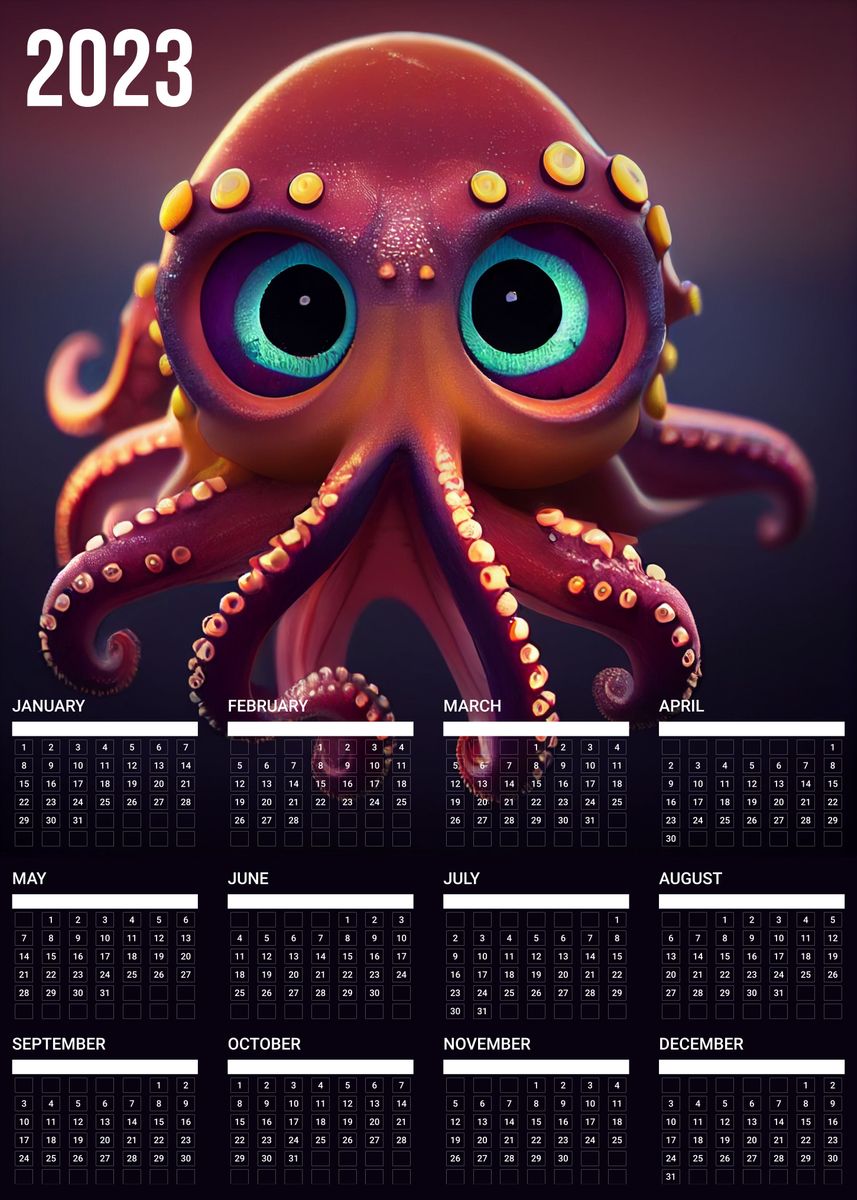 '2023 calendar octopus' Poster by Anja Johnsen | Displate