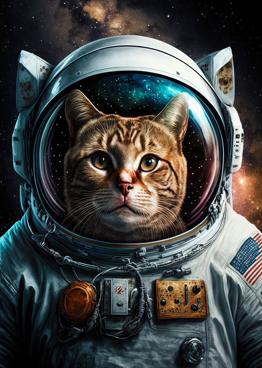 'Feline astronaut in space' Poster, picture, metal print, paint by ...