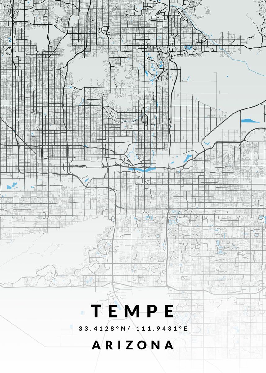 'Tempe City Map' Poster, picture, metal print, paint by NoLapan | Displate