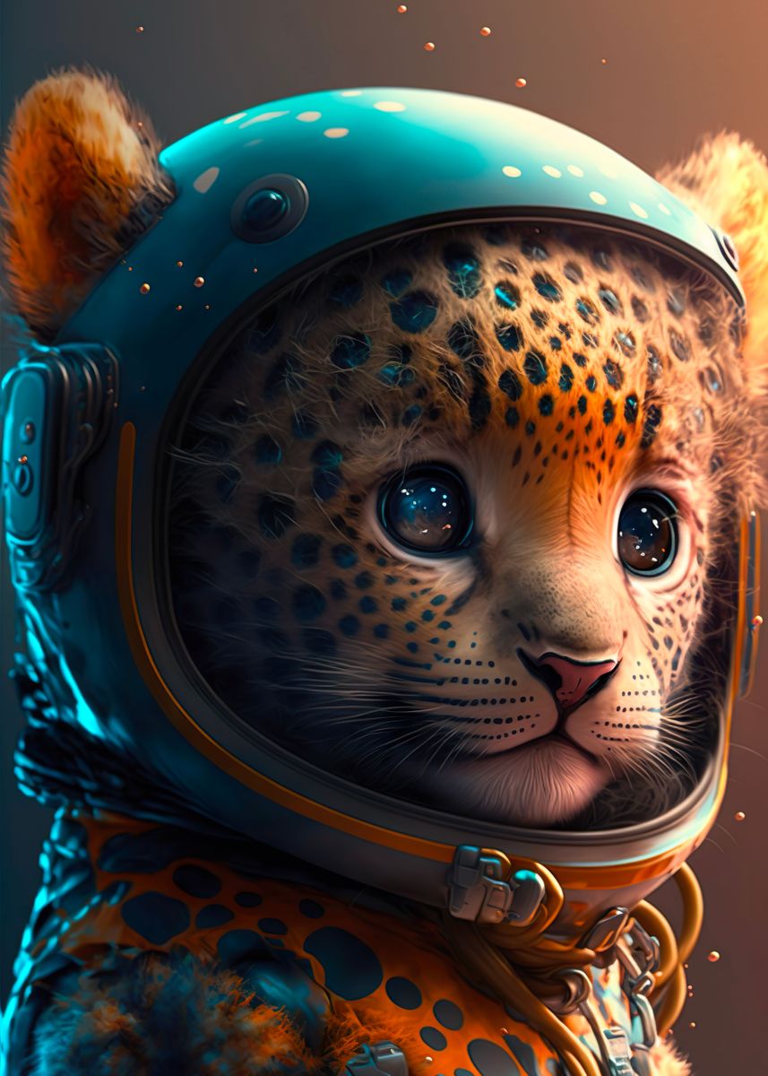 'Leopard Astronaut Portrait' Poster, picture, metal print, paint by ...