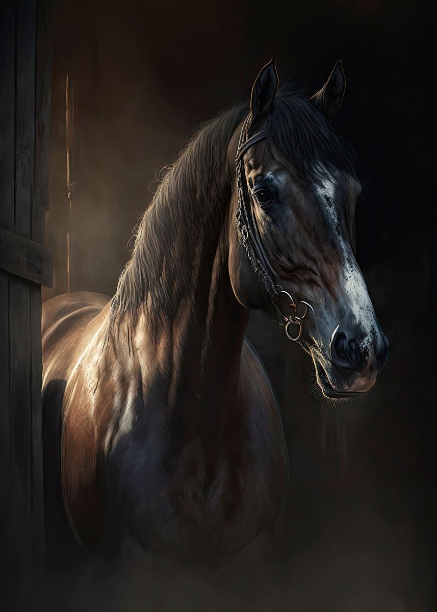 'Horse in the stable' Poster, picture, metal print, paint by KyzArt ...