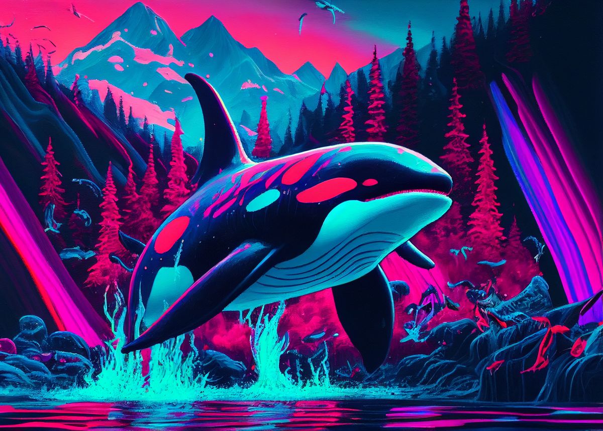 'Synthwave Orca' Poster by Boot Hill | Displate