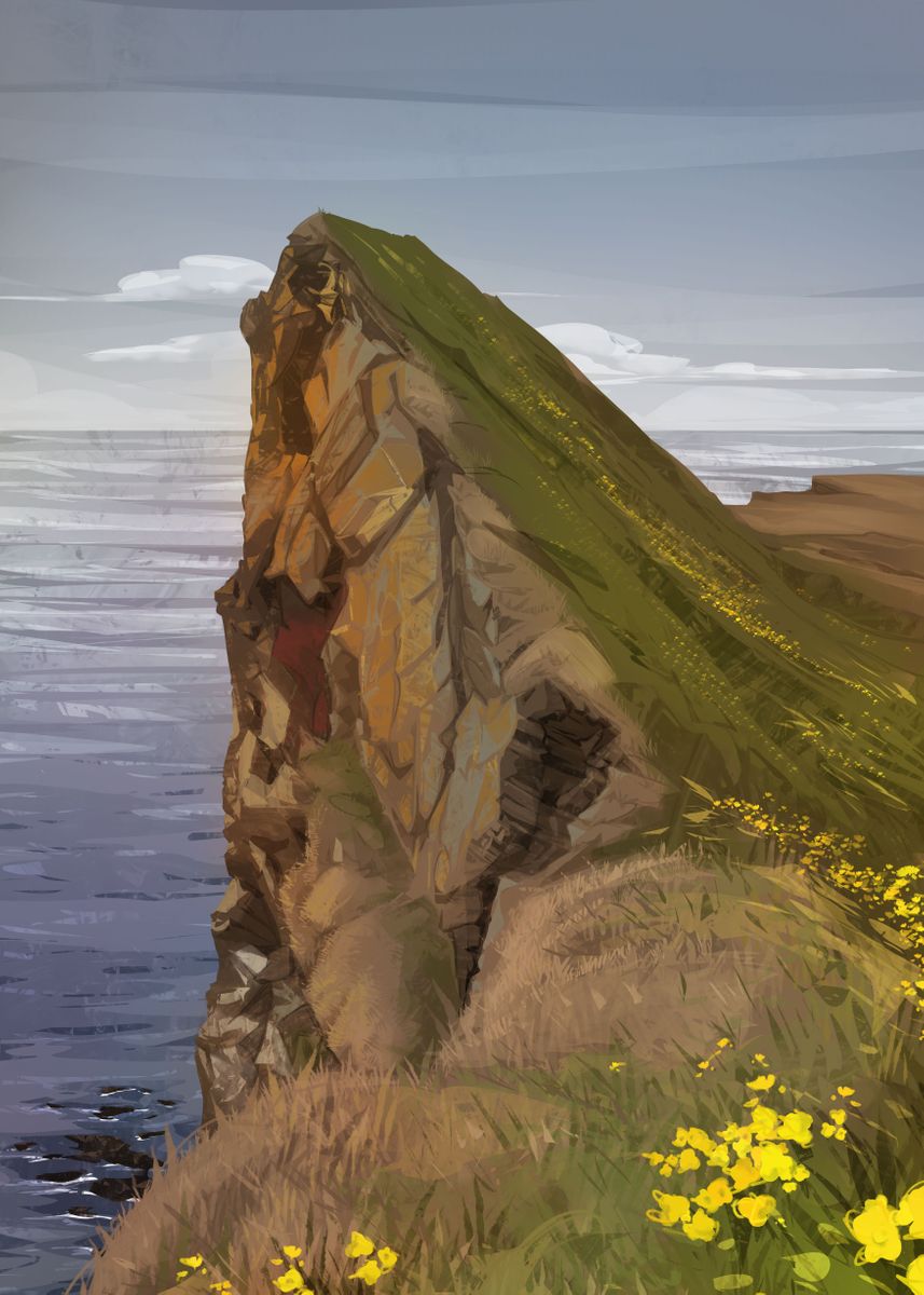 'Rock mountain near the sea' Poster, picture, metal print, paint by ...