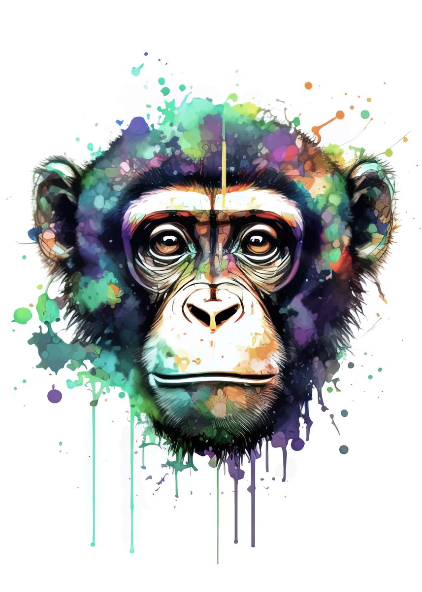 'Monkey Watercolor Portrait' Poster, picture, metal print, paint by Neo ...