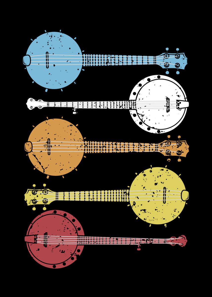 'Retro Banjo Gift Bluegrass' Poster, picture, metal print, paint by ...
