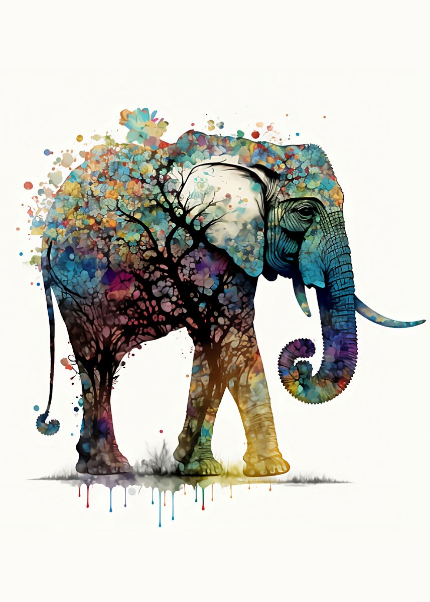 'Colourful Elephant' Poster, picture, metal print, paint by Wolf Design ...