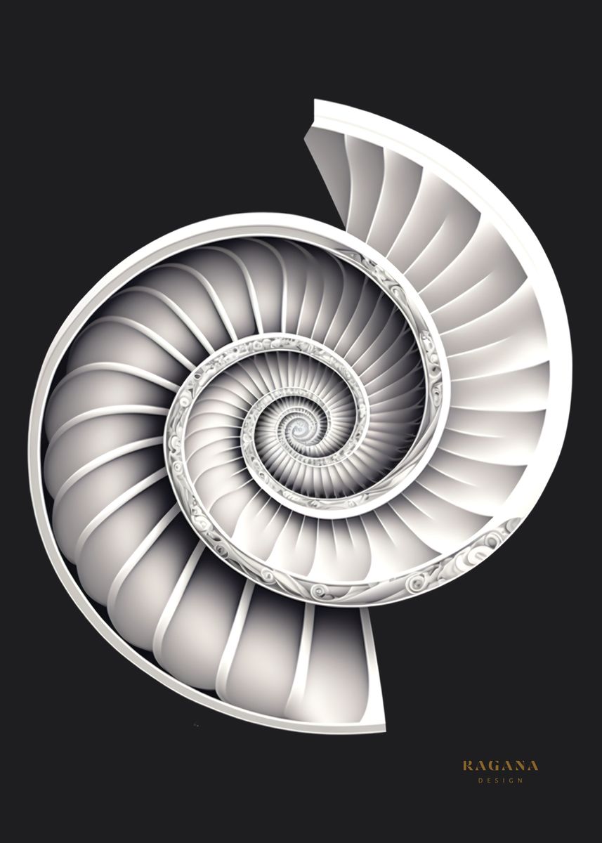 'Fibonacci White Spiral ' Poster, picture, metal print, paint by RAGANA ...