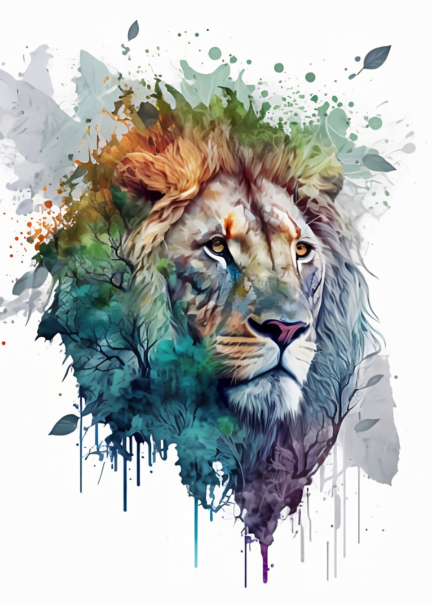 'Colourful Lion' Poster, picture, metal print, paint by Wolf Design ...