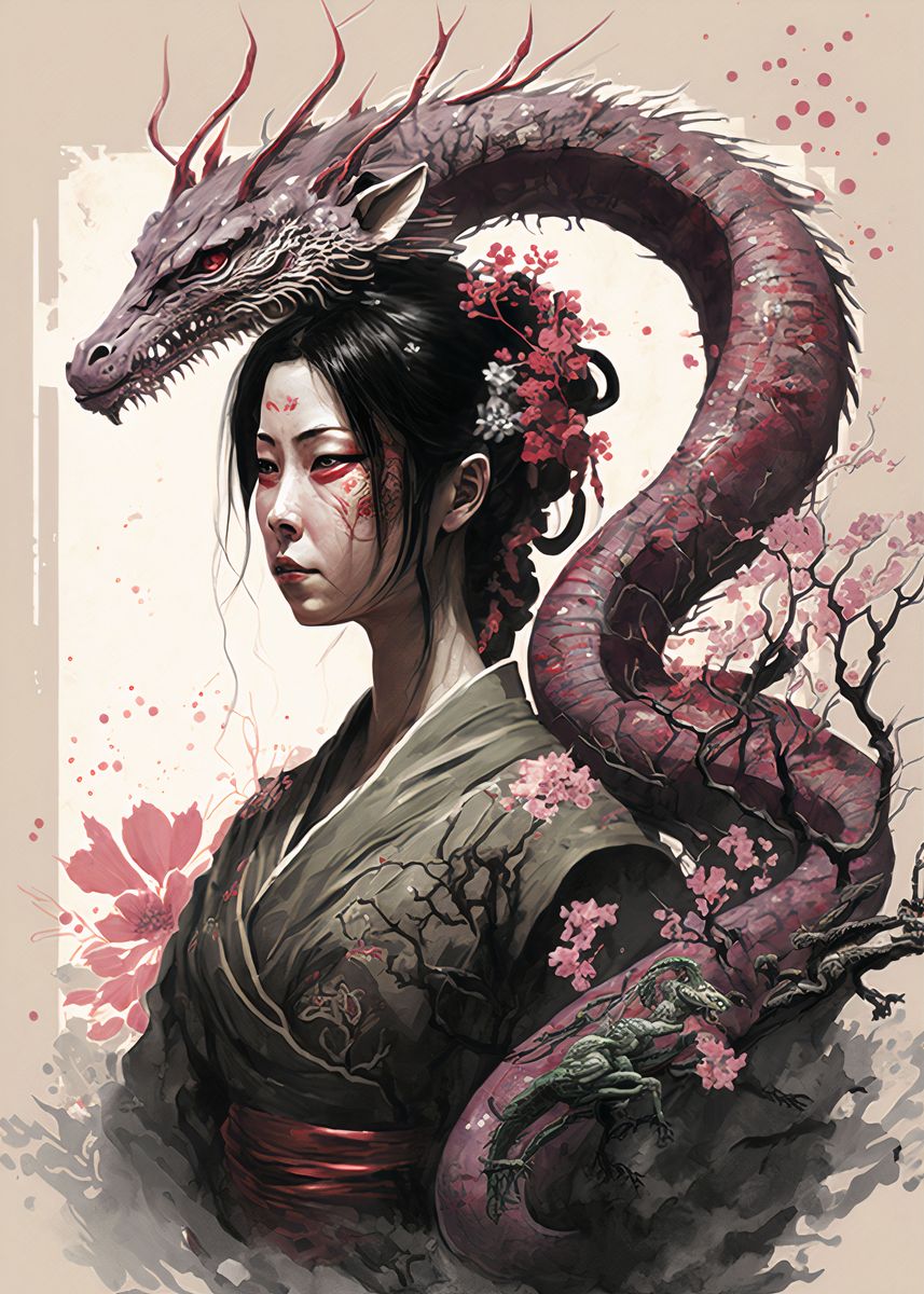 'Geisha Dragon' Poster, picture, metal print, paint by Graphic Japanese ...