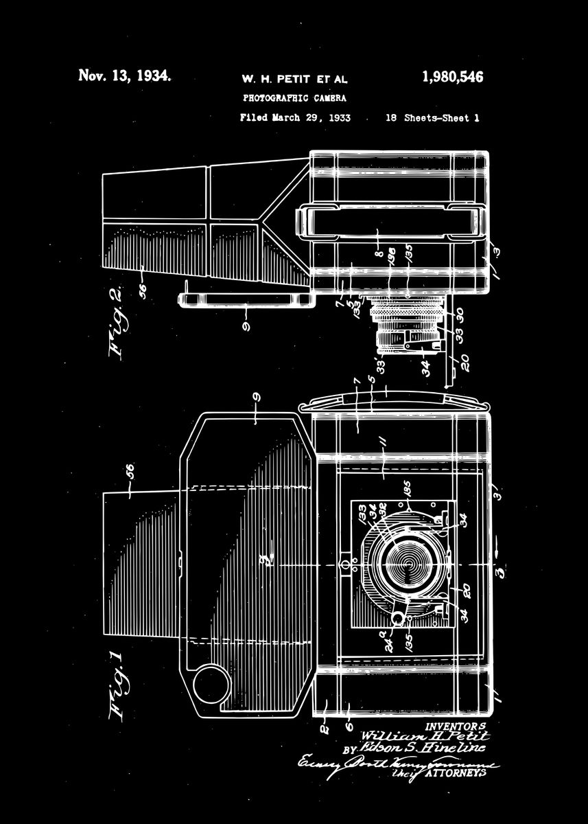 '1934 Camera Blueprint ' Poster, picture, metal print, paint by Tom ...