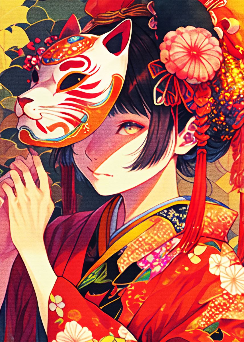 'Cute girl wearing a mask' Poster, picture, metal print, paint by Muh Asdar | Displate