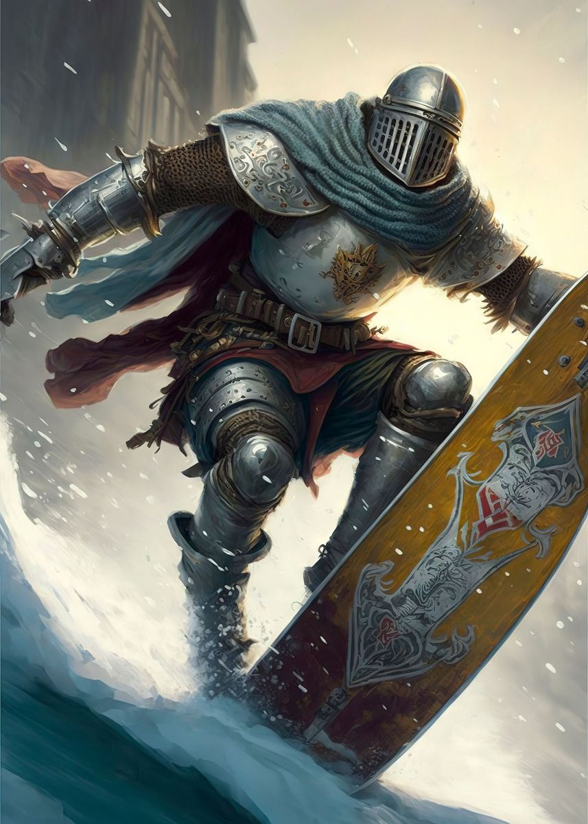 'Knight snowboarding' Poster, picture, metal print, paint by Stephen ...