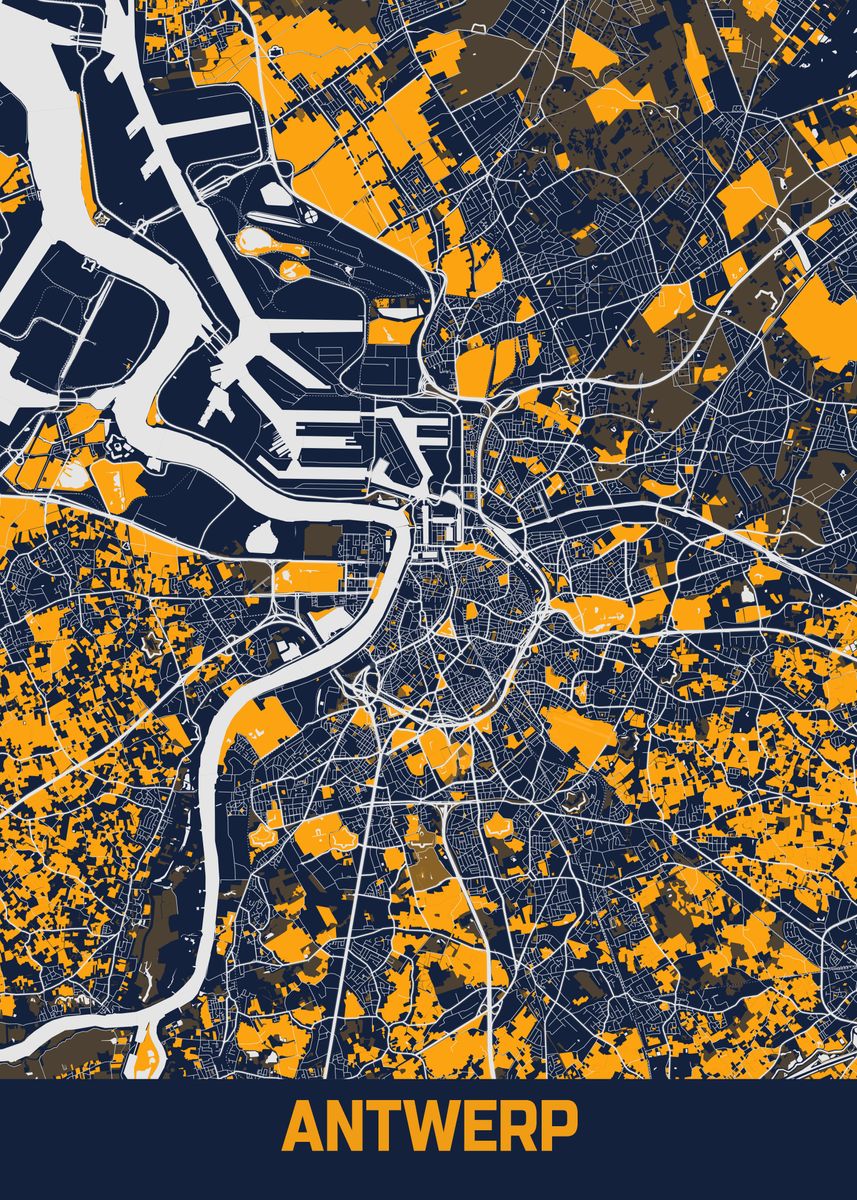 'Antwerp City Map' Poster, picture, metal print, paint by Nae | Displate