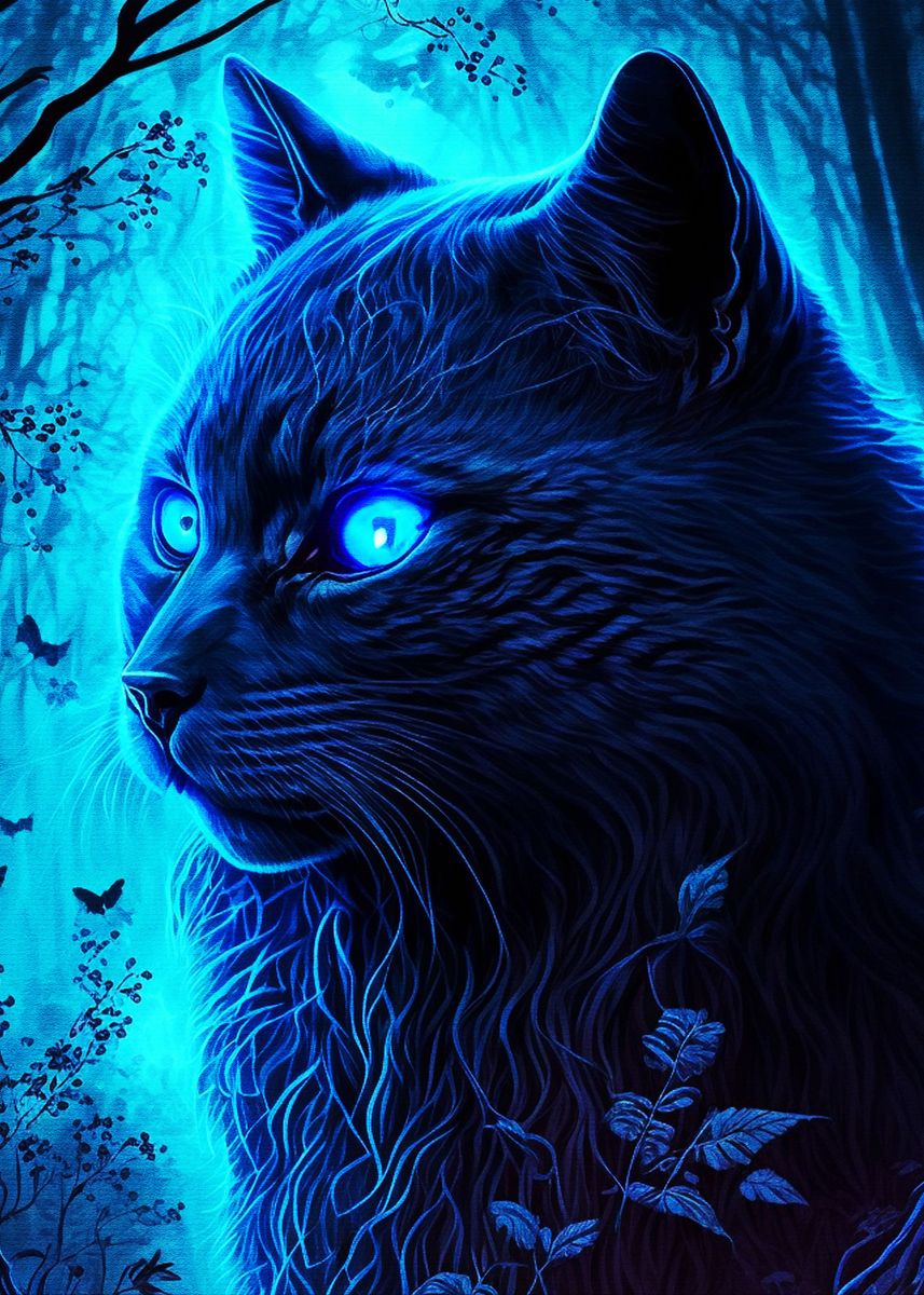 'Cat Blue glowing mystic' Poster, picture, metal print, paint by Coffee ...