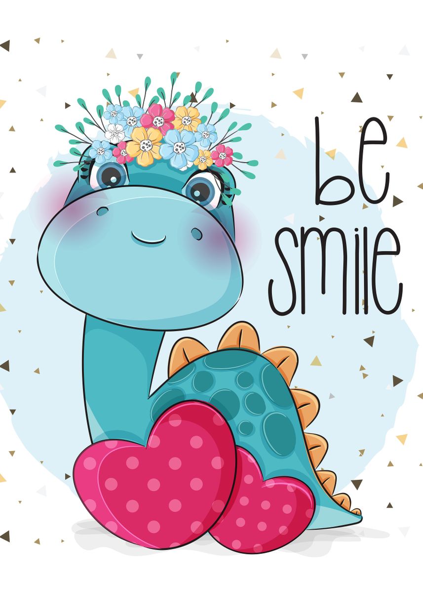 'Dino with flower 1' Poster, picture, metal print, paint by Queensy ...