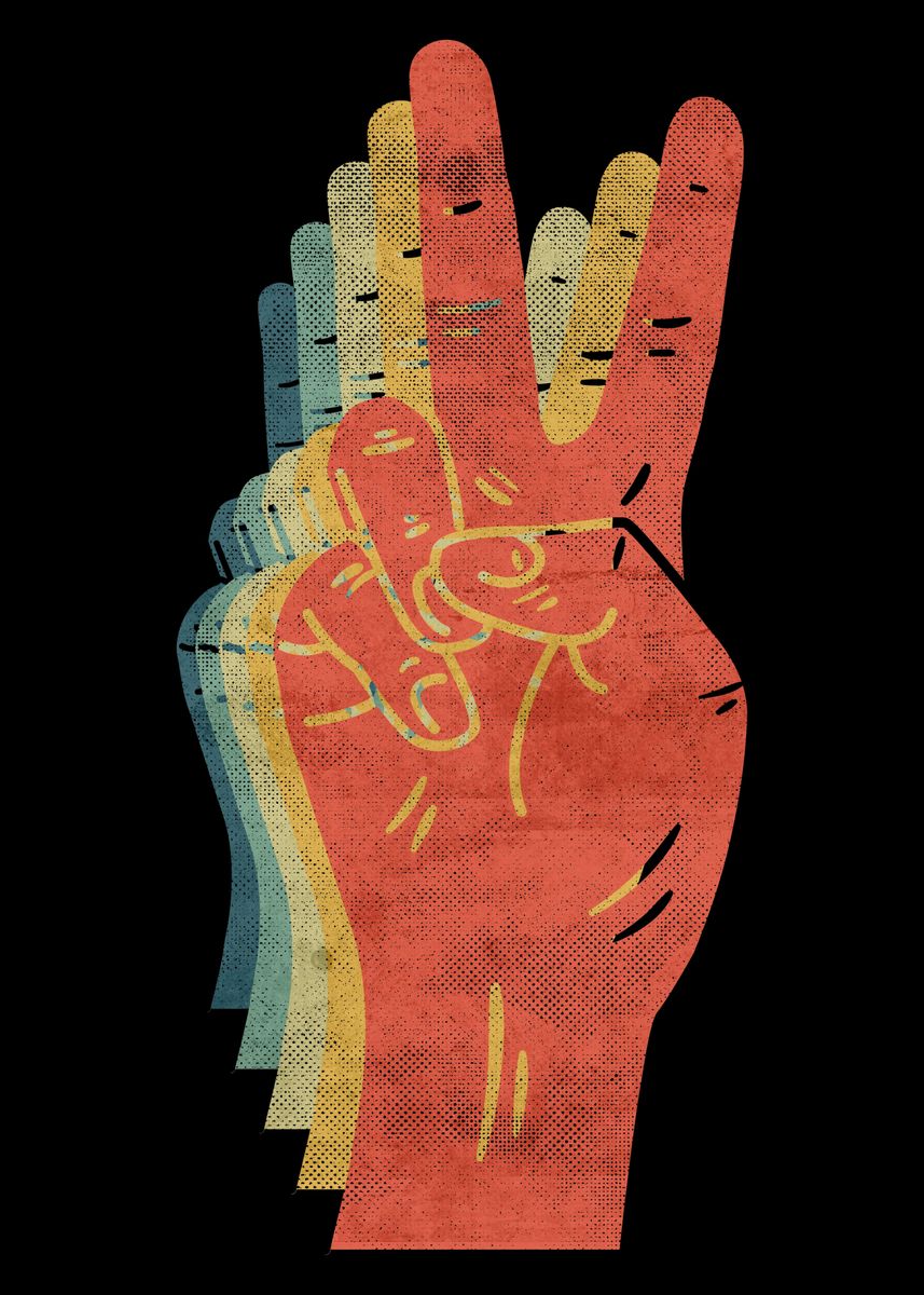 'Hand Peace Symbol Retro' Poster, picture, metal print, paint by El ...