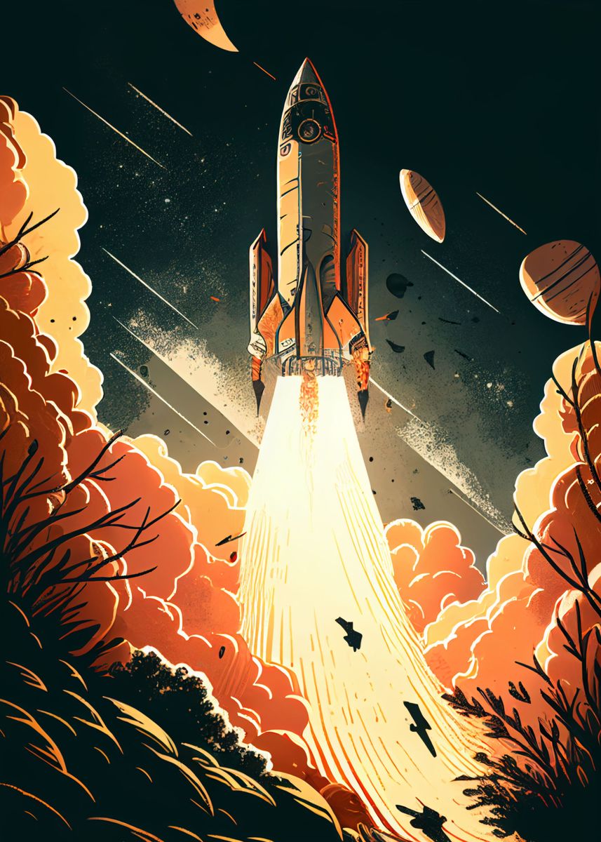 'Rocket Blastoff' Poster, picture, metal print, paint by Media Editing ...