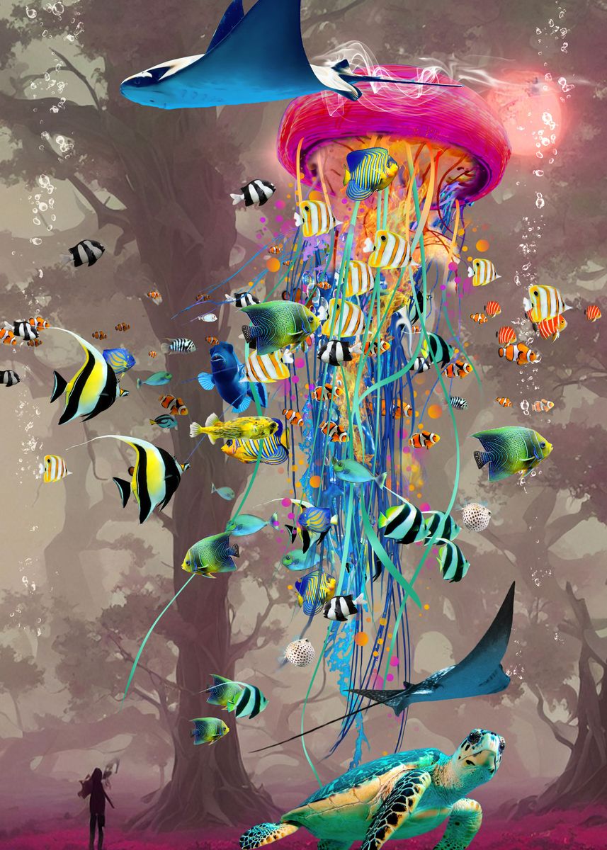 'Dreaming Jellyfish Forest' Poster, picture, metal print, paint by ...