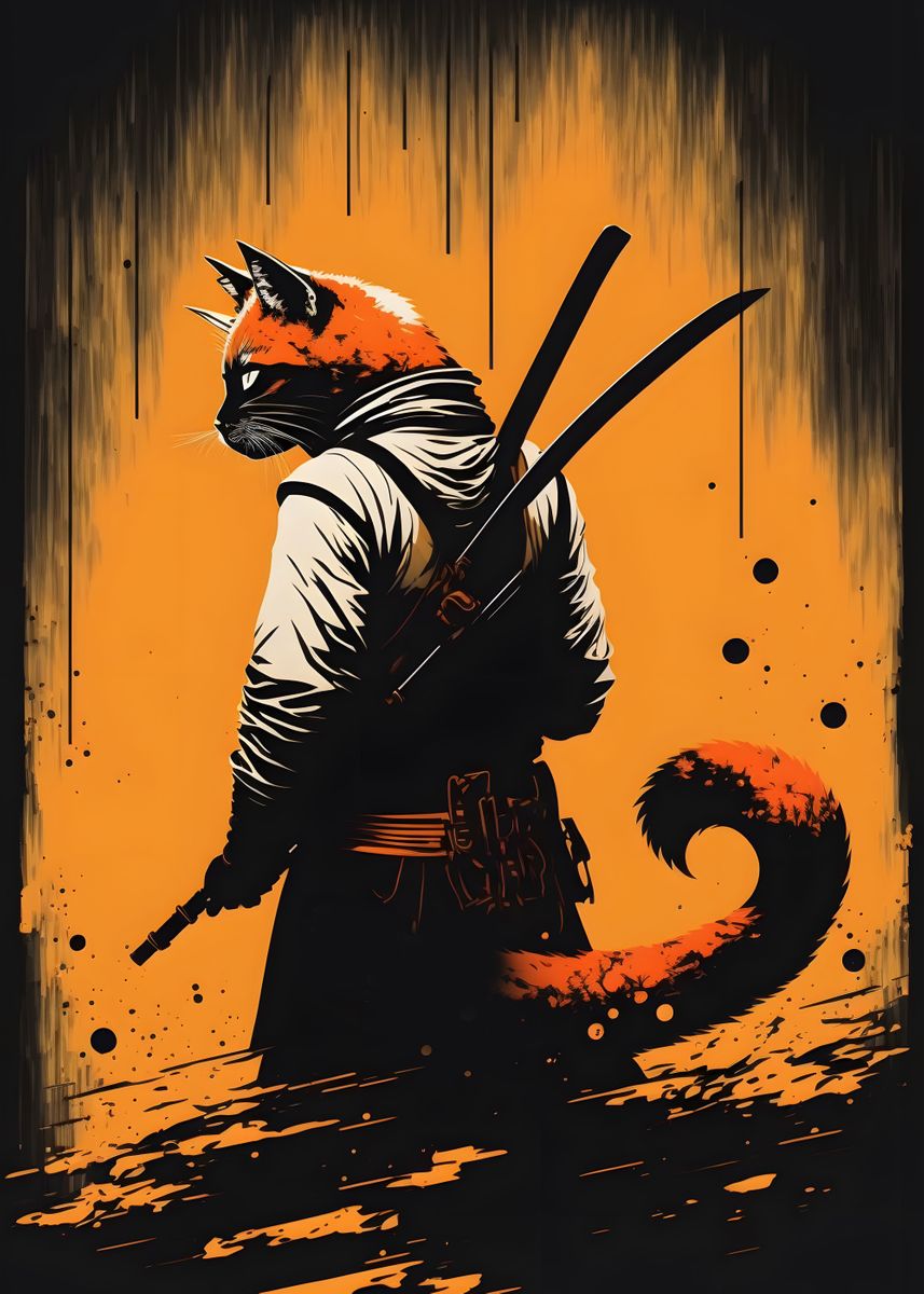 'Japanese Samurai Cat ' Poster, picture, metal print, paint by ART JOY ...