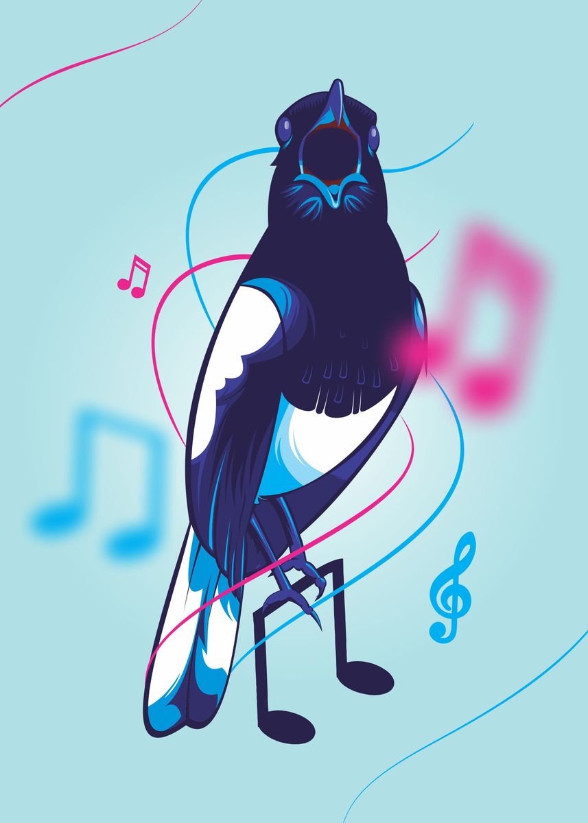 'SINGING MAGPIE' Poster, picture, metal print, paint by Taufan ...