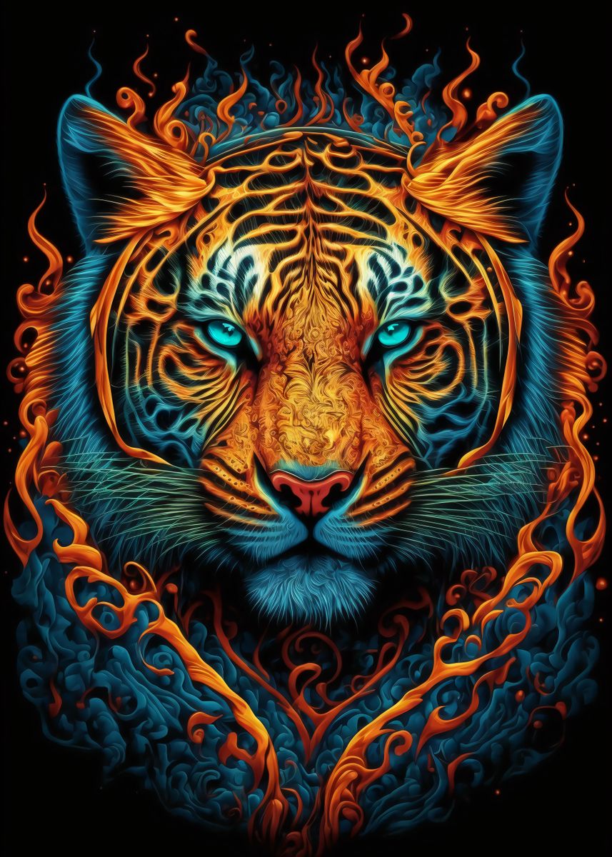 'Tiger Fire Water' Poster, picture, metal print, paint by WITS creative ...