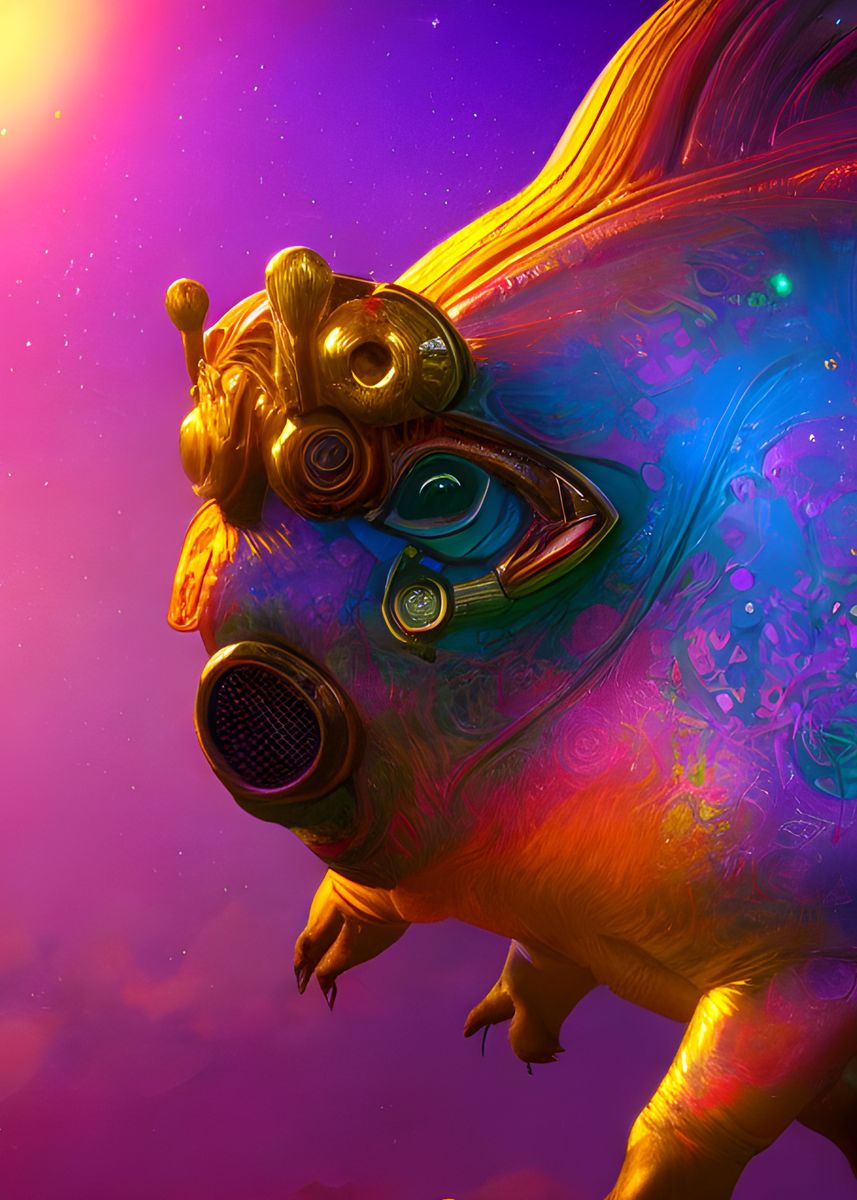 'Cosmic Piglet' Poster, picture, metal print, paint by Jason Gutt ...