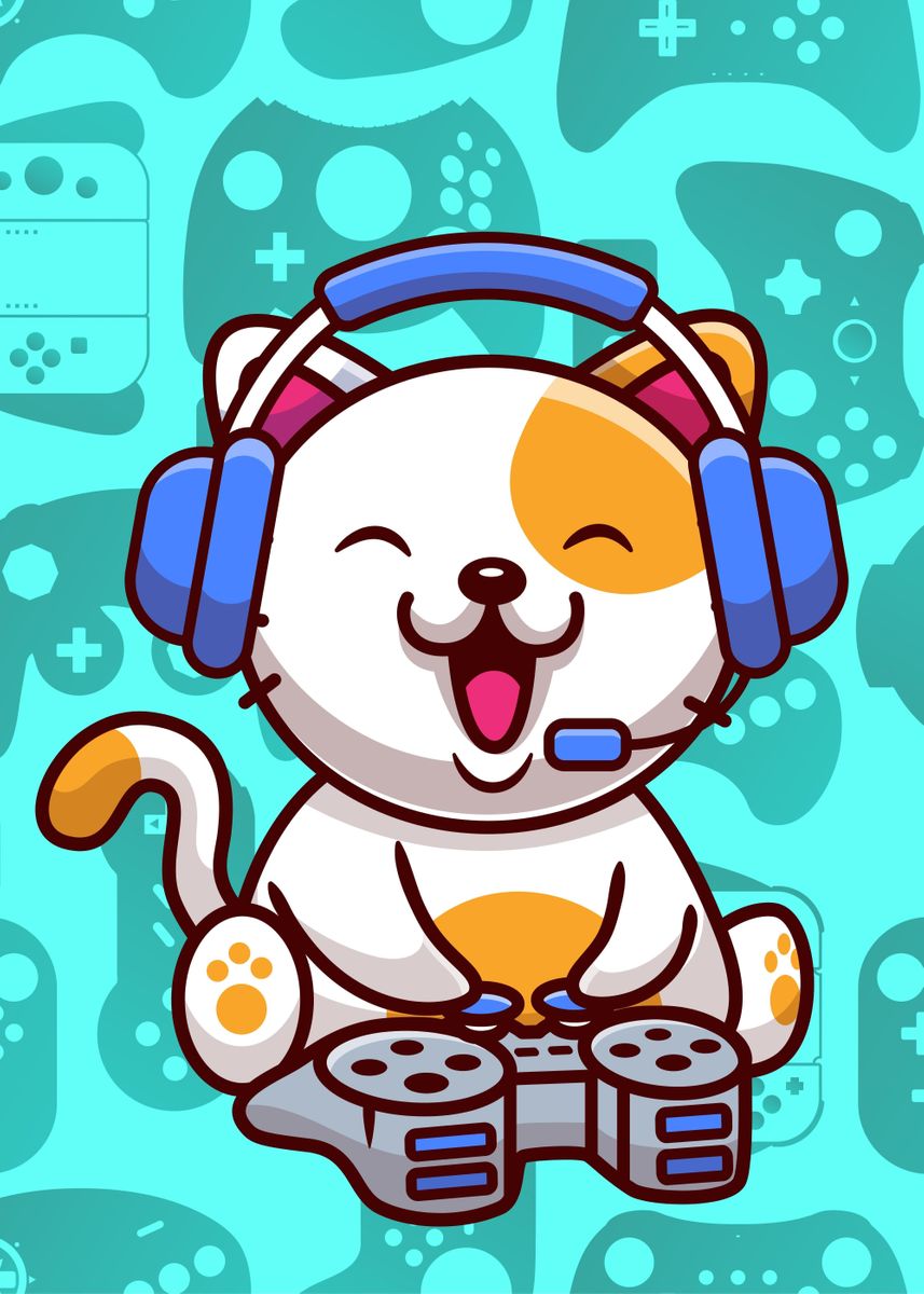 'Happy Cyan Cat' Poster, picture, metal print, paint by Simon Clement ...