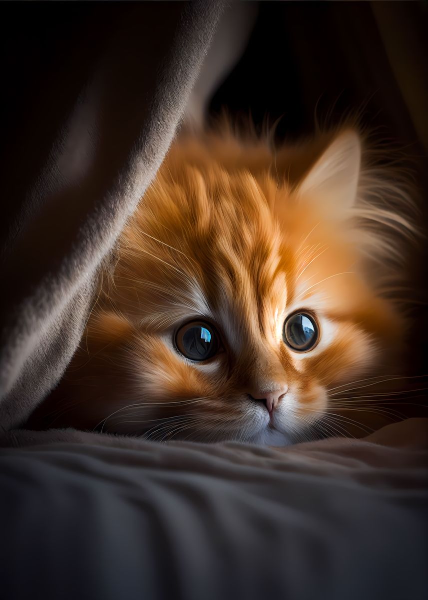 'Cute Cat' Poster, picture, metal print, paint by Hasnaa Art | Displate
