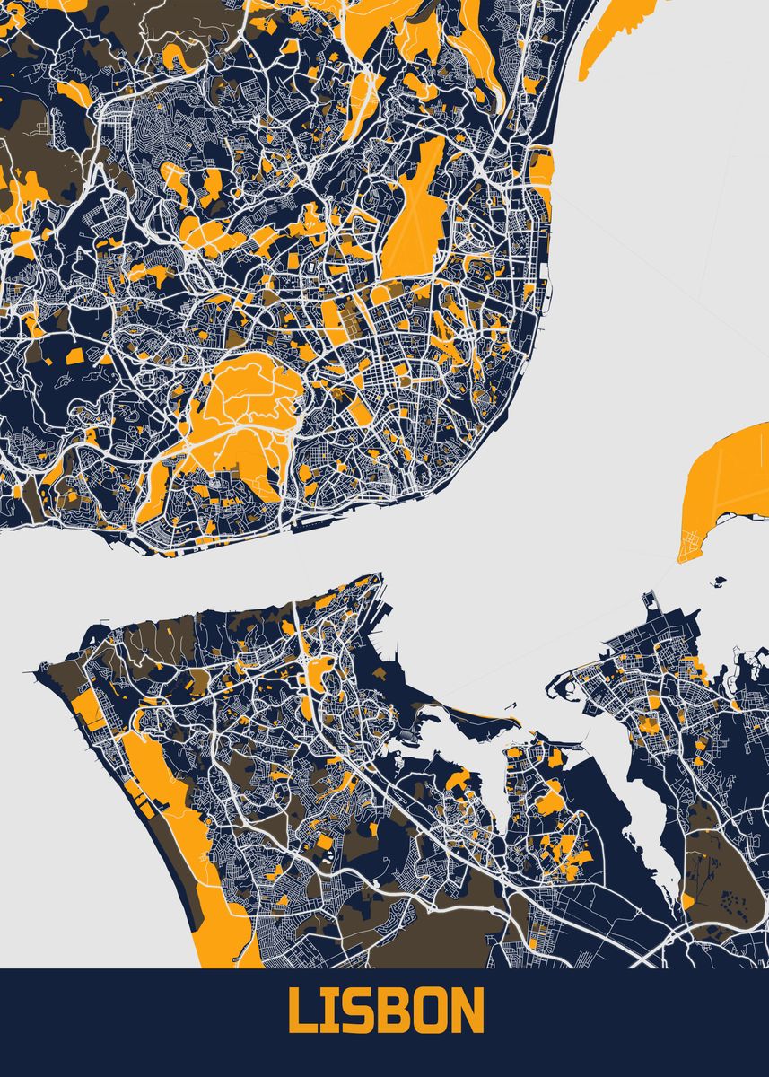 'Lisbon City Map' Poster, picture, metal print, paint by Nae | Displate