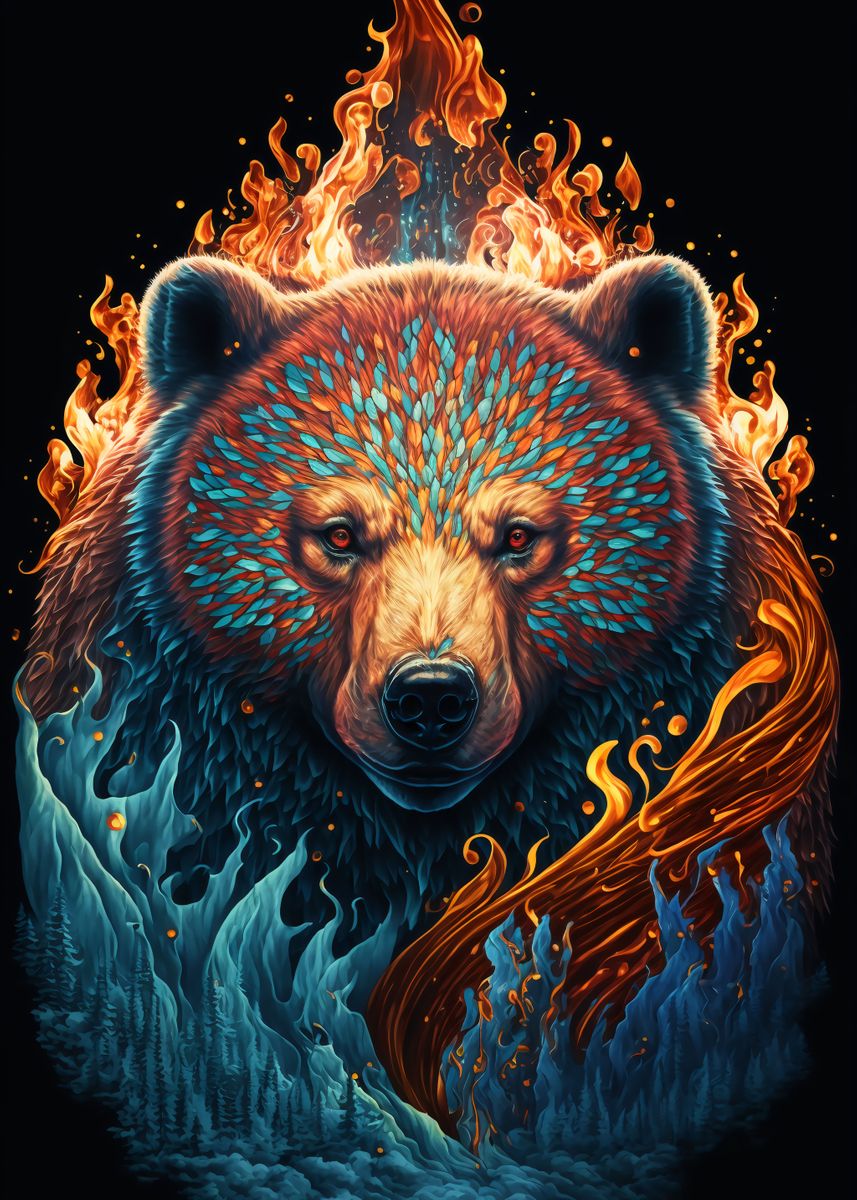 'Bear Fire Water' Poster, picture, metal print, paint by WITS creative studio | Displate