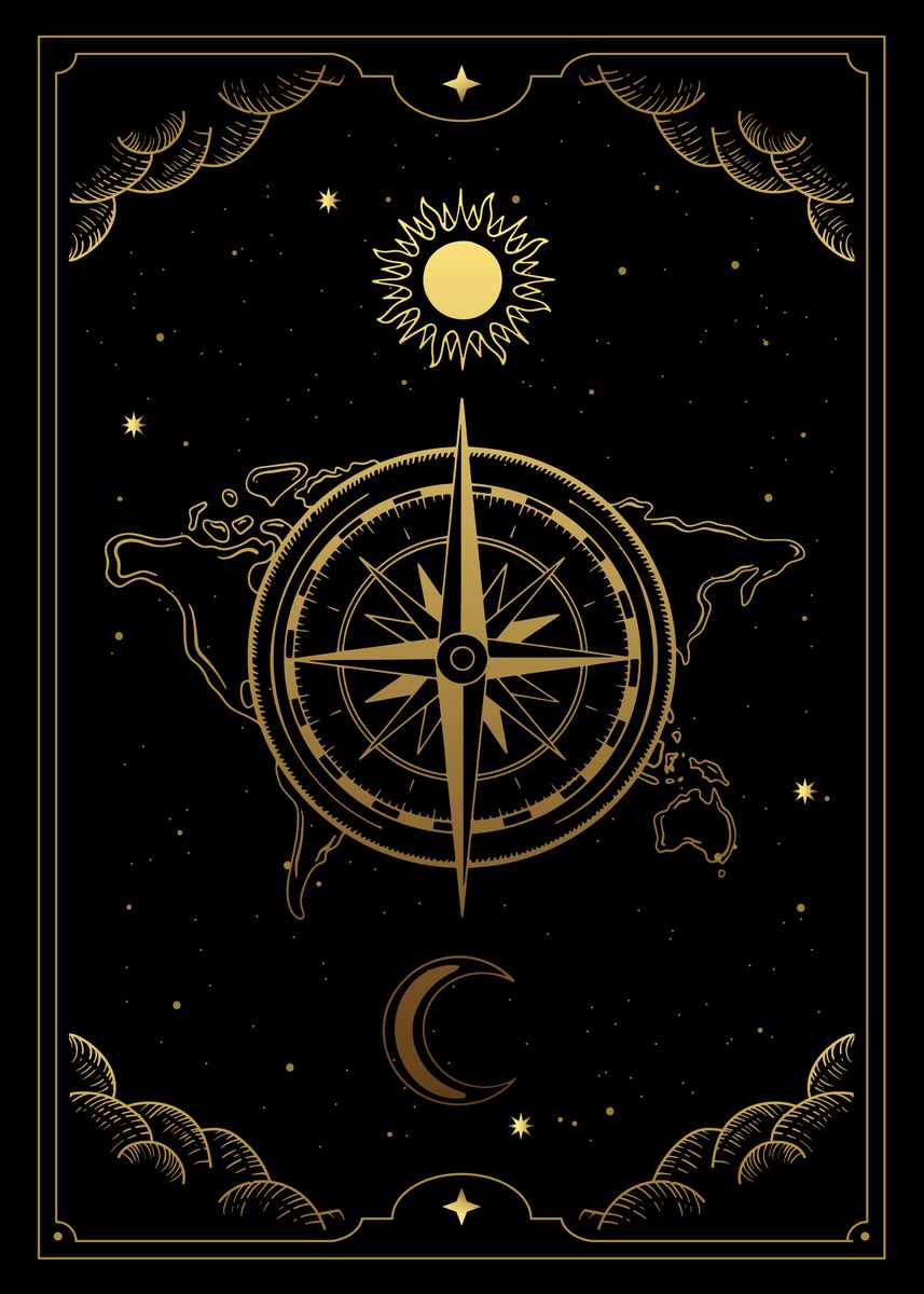 'Tarot compass sun moon' Poster, picture, metal print, paint by Michael ...