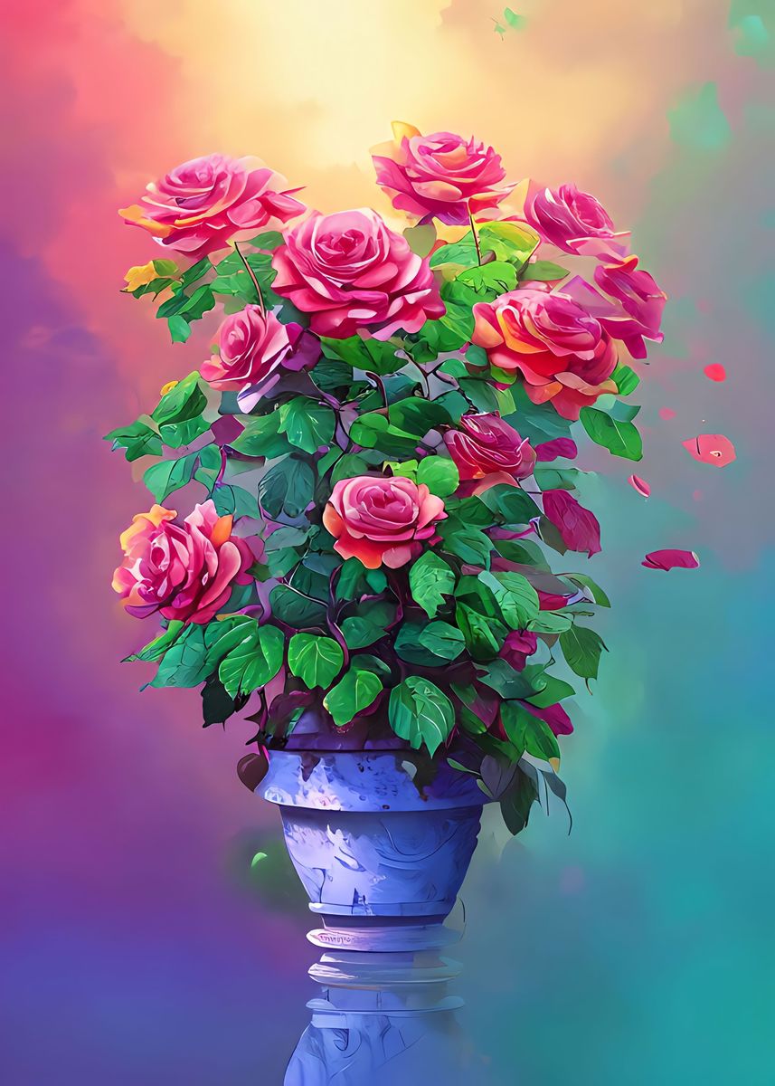 'Rose In Pot Portrait' Poster, picture, metal print, paint by Alex Bayu ...