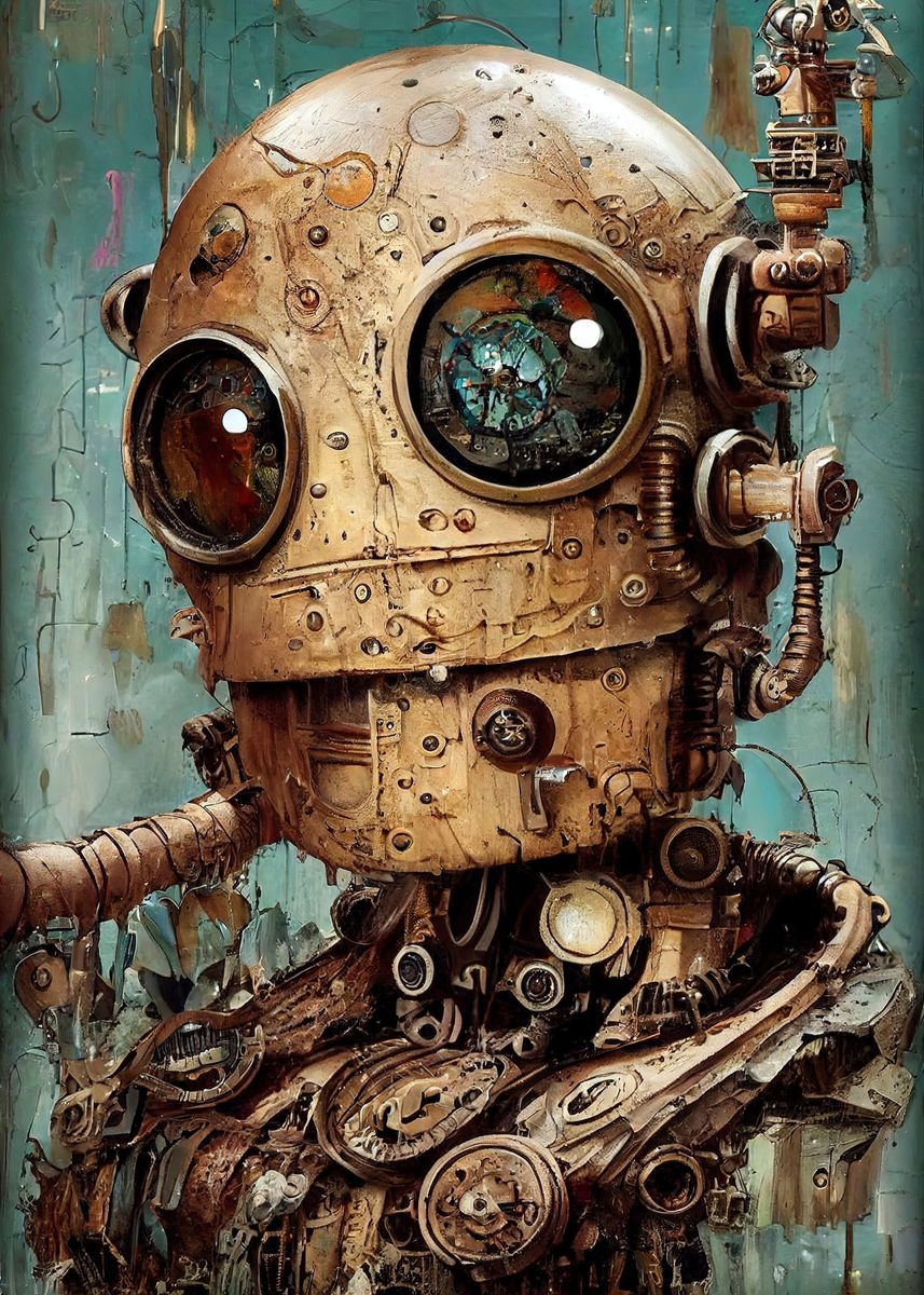 'pirate robot portrait' Poster, picture, metal print, paint by Stephen ...