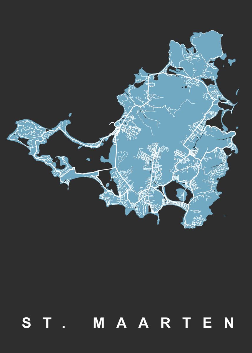 'ST MAARTEN ISLAND MAP' Poster, picture, metal print, paint by ...