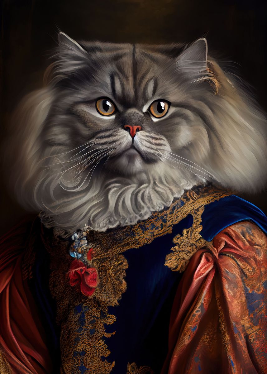 'British Longhair King Cat ' Poster, picture, metal print, paint by ...