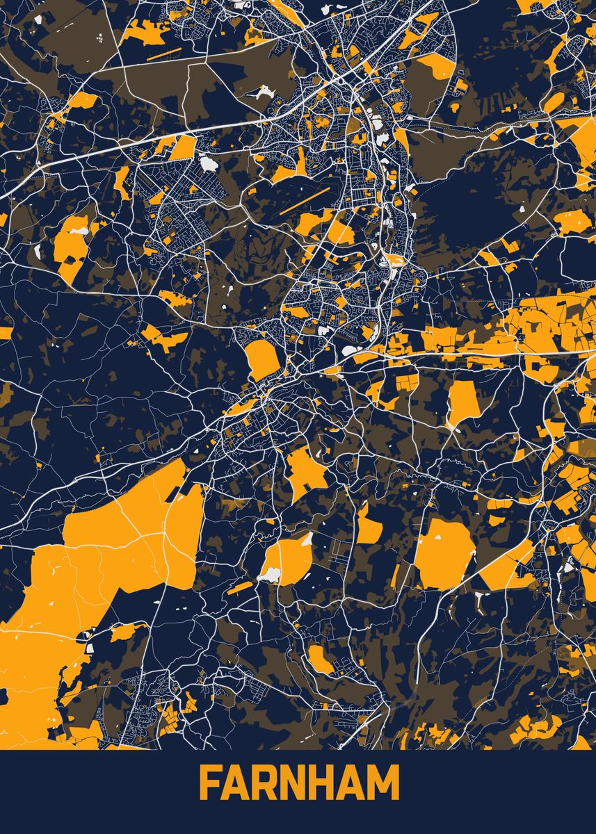'Farnham City Map' Poster, picture, metal print, paint by Nae | Displate