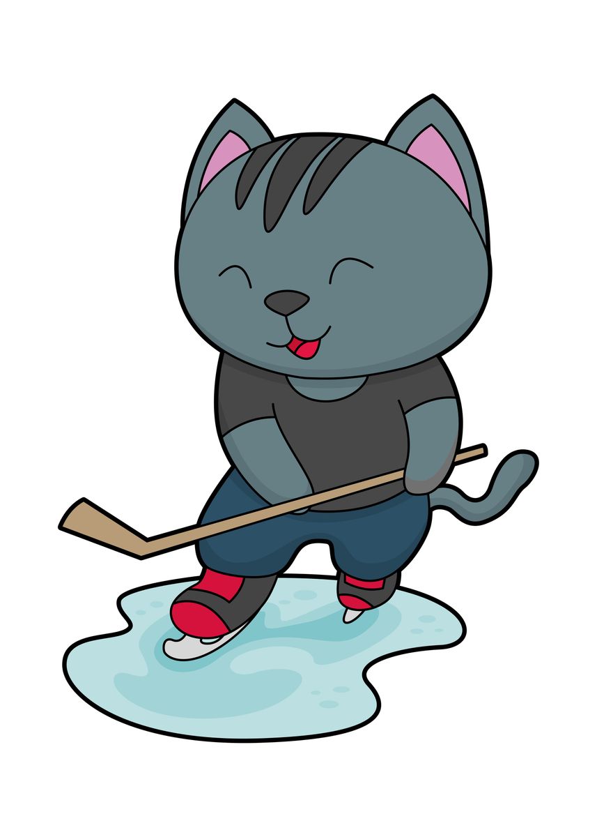 'Cat Ice hockey Sports' Poster, picture, metal print, paint by Markus ...