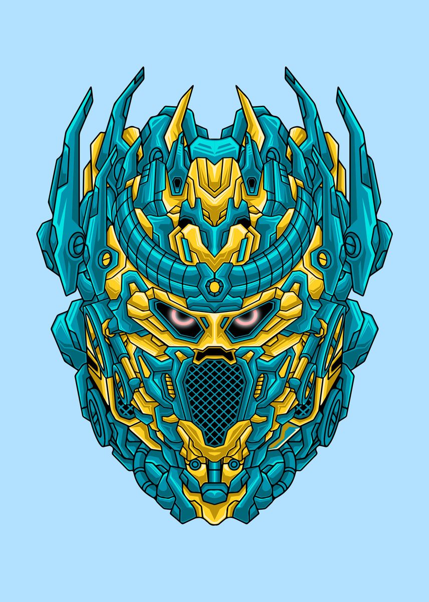 'Futuristic war robot head' Poster, picture, metal print, paint by ...