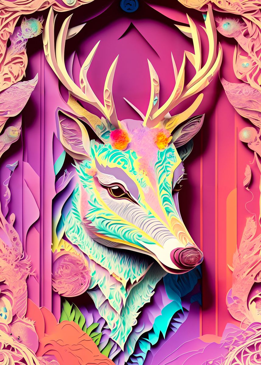 'Paper Cut Stag' Poster, picture, metal print, paint by Mikael Seidler ...