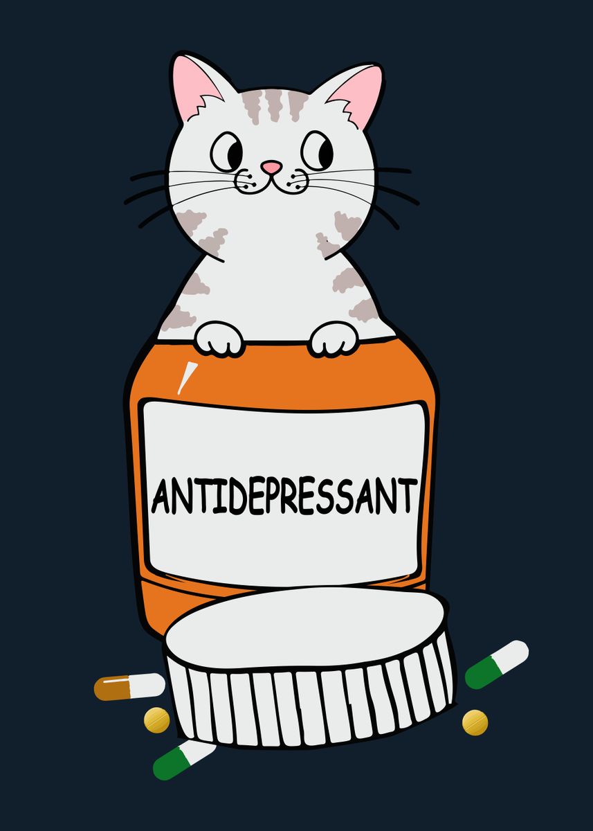 'Antidepressant Cat' Poster, picture, metal print, paint by crbn design ...