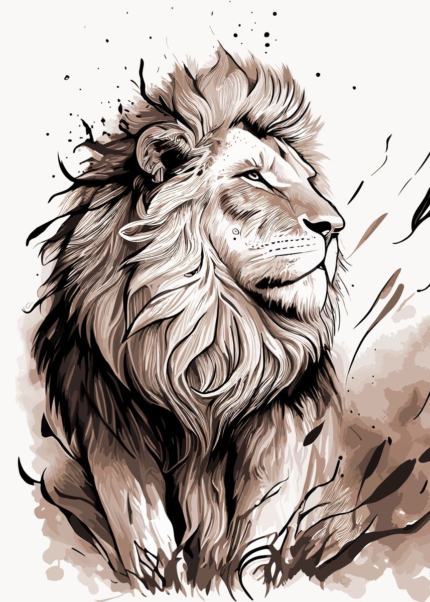 'Wlid Lion ink splash' Poster, picture, metal print, paint by Mounier ...