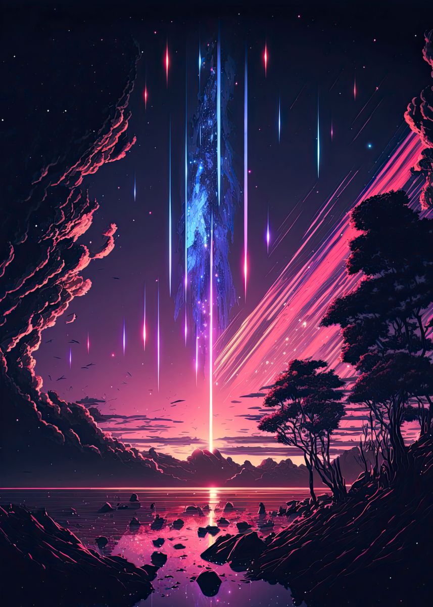 'Meteor shower' Poster, picture, metal print, paint by KyzArt | Displate