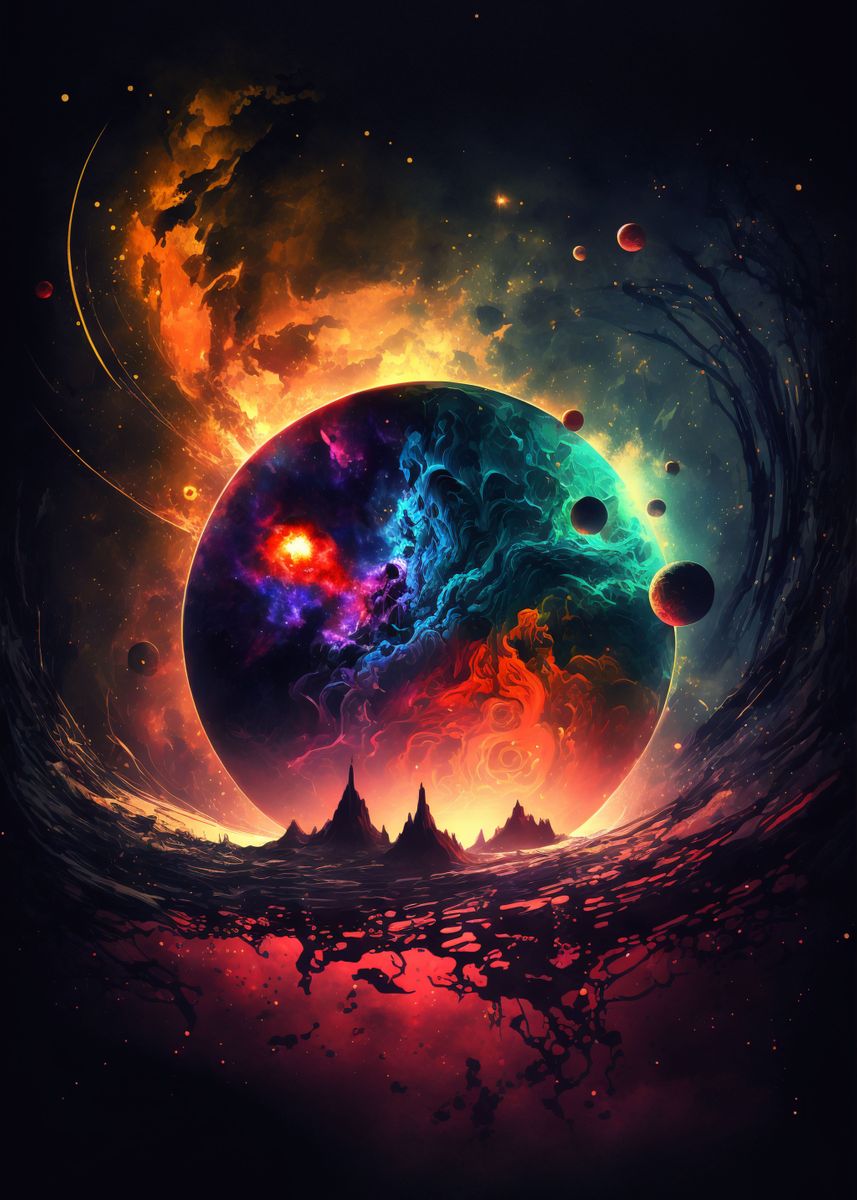 'Collapsion of Planets 9' Poster, picture, metal print, paint by ...